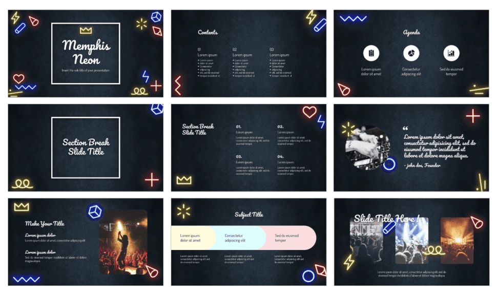 Memphis Neon Free PowerPoint Template and Google Slides Theme