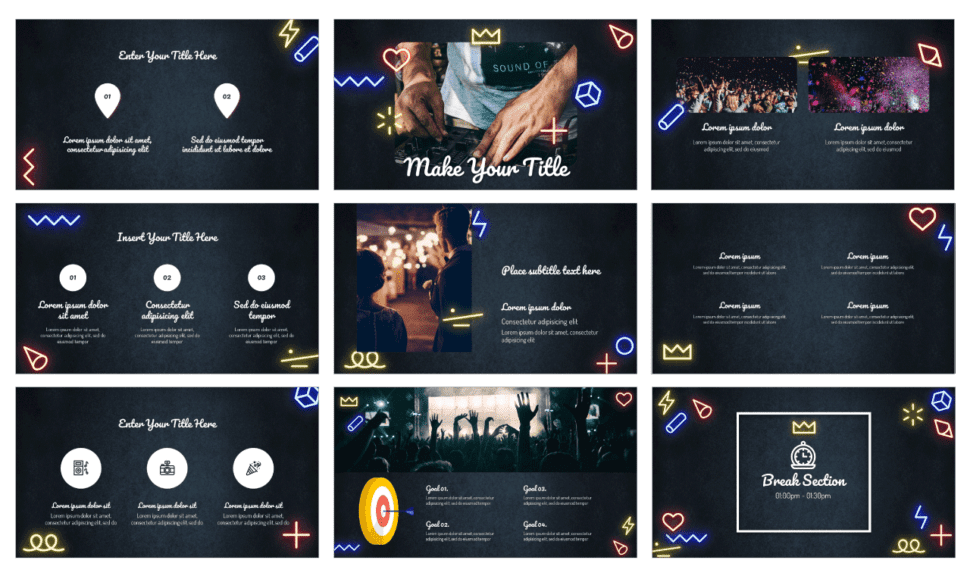 Memphis Neon Free PowerPoint Template and Google Slides Theme