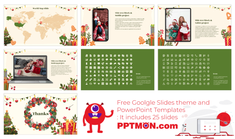 Merry Christmas presentation template for Google Slides and PowerPoint