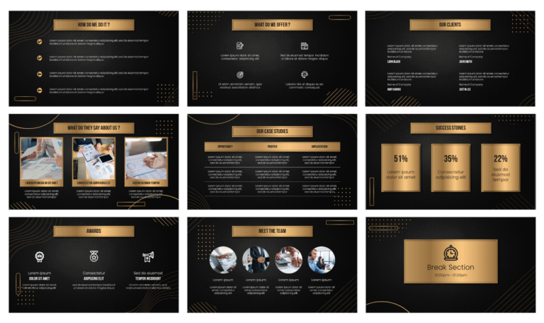 Modern Gold free presentation template for Google Slides and PowerPoint