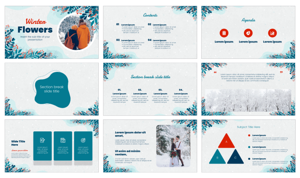 Winter Floral Free PowerPoint Template and Google Slides Theme