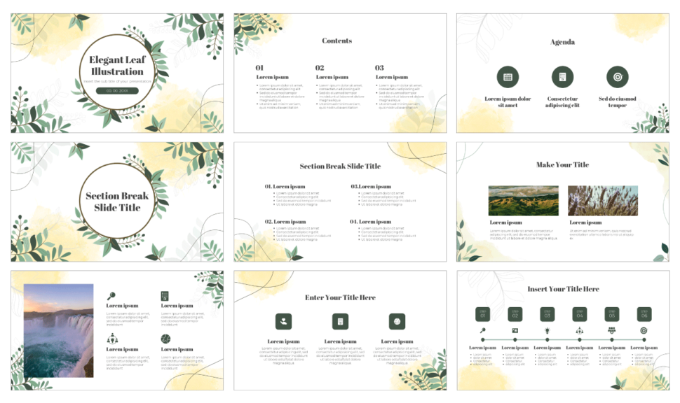 Elegant Leaf Illustration Free Google Slides Theme PowerPoint Template