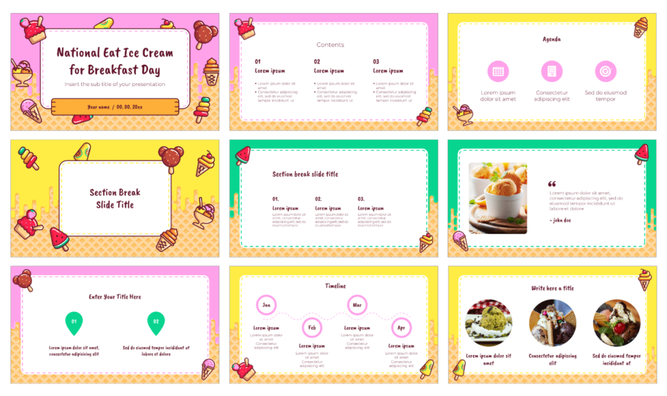 National Eat Ice Cream for Breakfast Day Free Presentation Template
