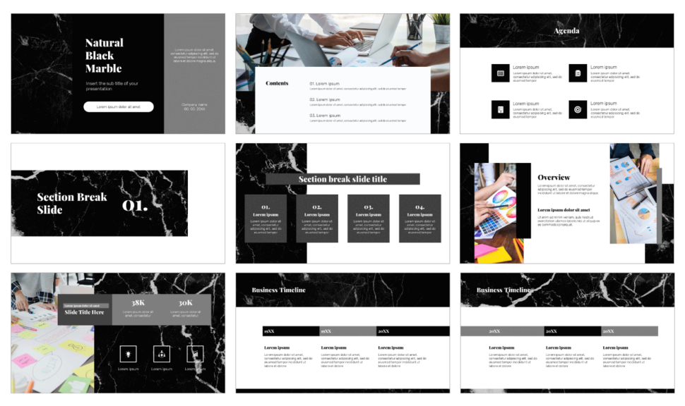 Natural Black Marble presentation template - Google Slides PowerPoint