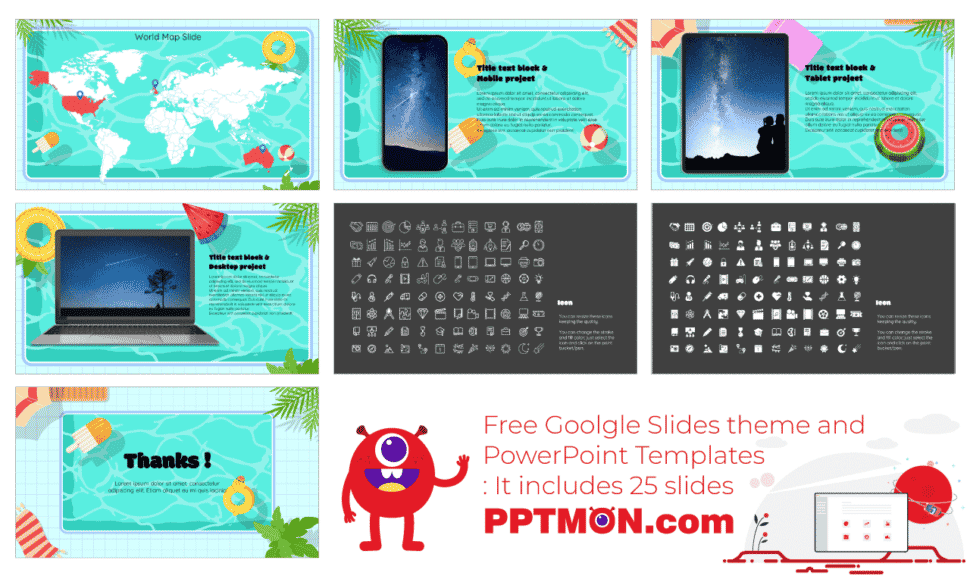 Beautiful Summer Pool Google Slides Theme PowerPoint Template