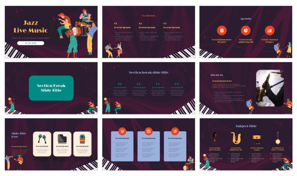 Jazz Live Music Free Google Slides Template PowerPoint Theme