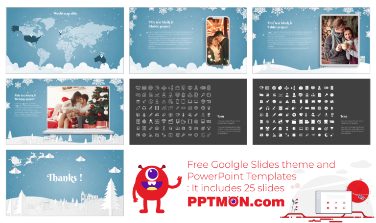 Papercut Christmas Card Free Google Slides PowerPoint Template