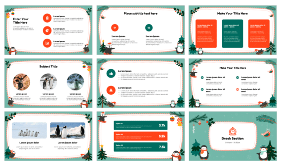 Cute Penguin Design Free Google Slides PowerPoint Templates