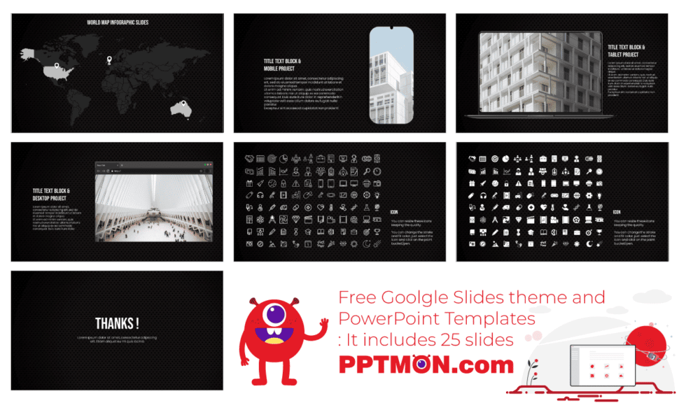 Black Steel Portfolio Google Slides Theme PowerPoint Template