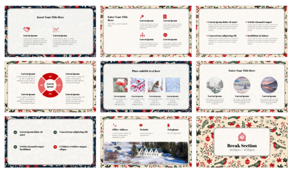 Winter Floral Pattern Google Slides Theme PowerPoint Template