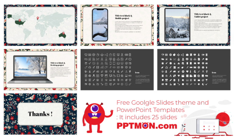 Winter Floral Pattern Google Slides Theme PowerPoint Template