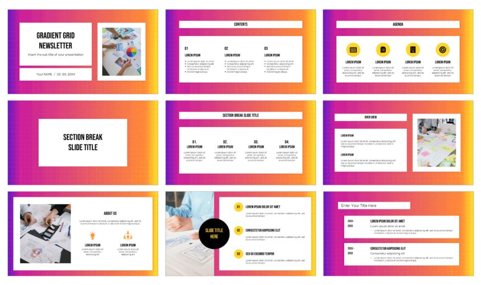 Gradient Grid Newsletter Free Google Slides PowerPoint Template
