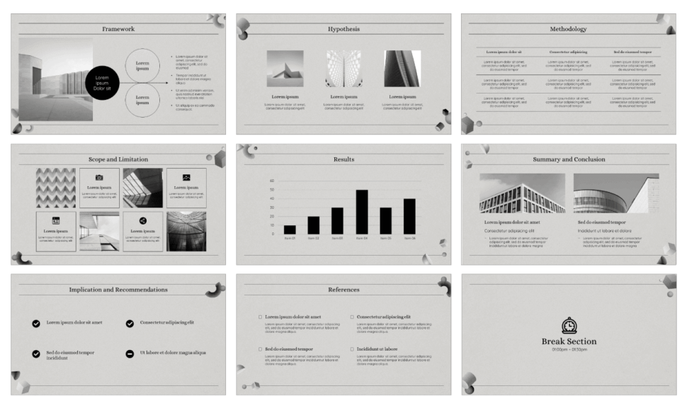 Geometric Grayscale Thesis Google Slides PowerPoint Templates