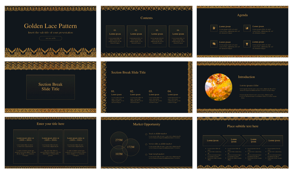 Golden Lace Pattern Google Slides Themes PowerPoint Templates