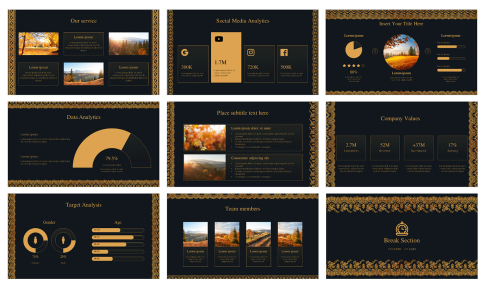 Golden Lace Pattern Google Slides Themes PowerPoint Templates