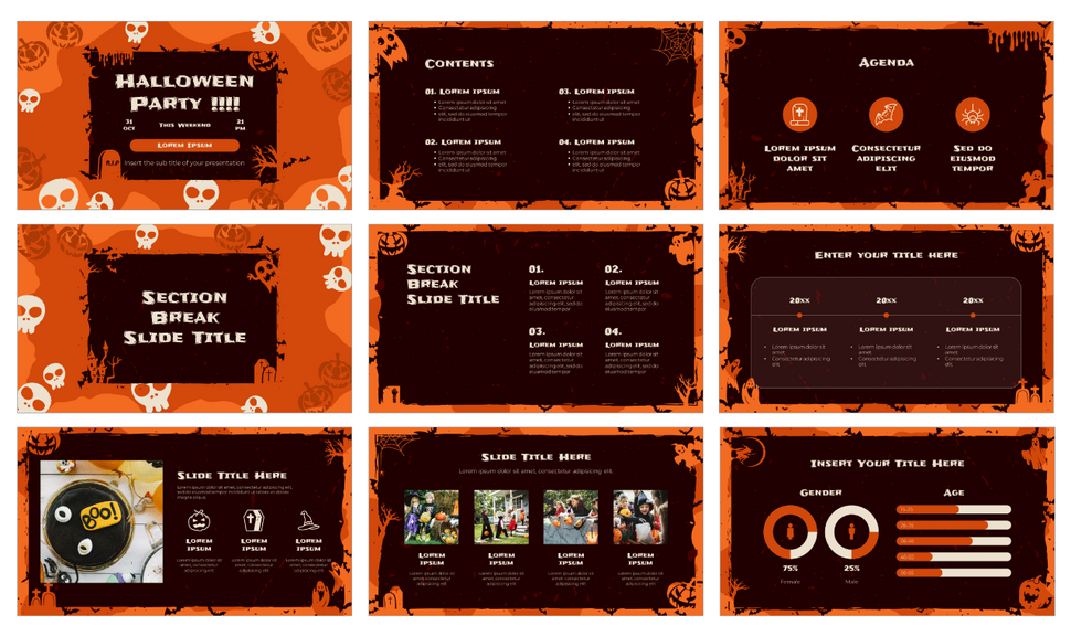 Scary Halloween Drawings Google Slides PowerPoint Templates