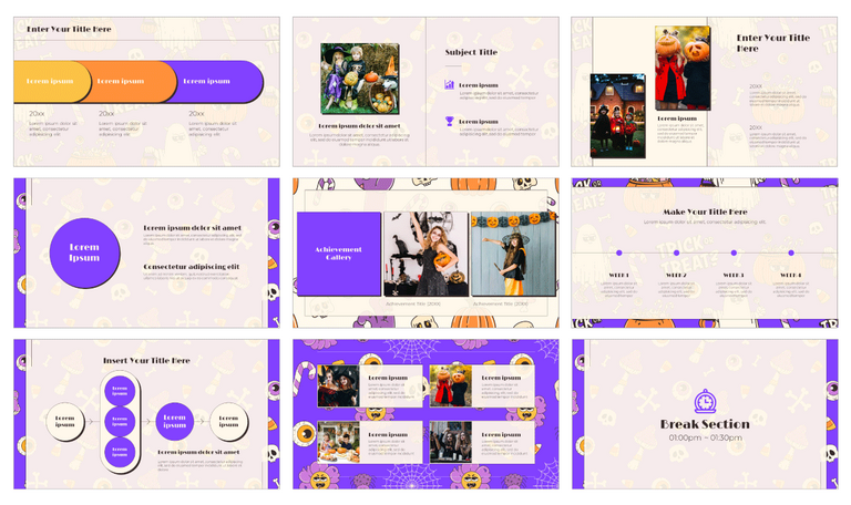 Retro Cartoon Halloween Pattern Google Slides PPT Templates