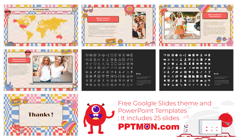Groovy Retro Square Google Slides Theme PowerPoint Template
