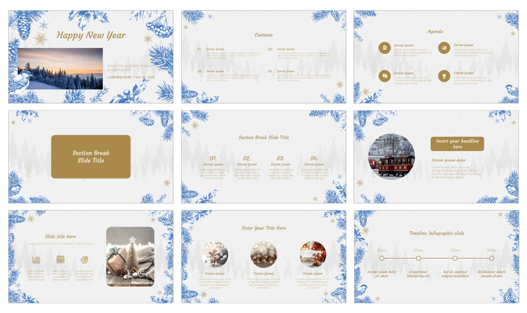 Snowflakes Happy New Year Google Slide PowerPoint Templates