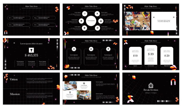 Vibrant 3D Geometric Google Slides Theme PowerPoint Template