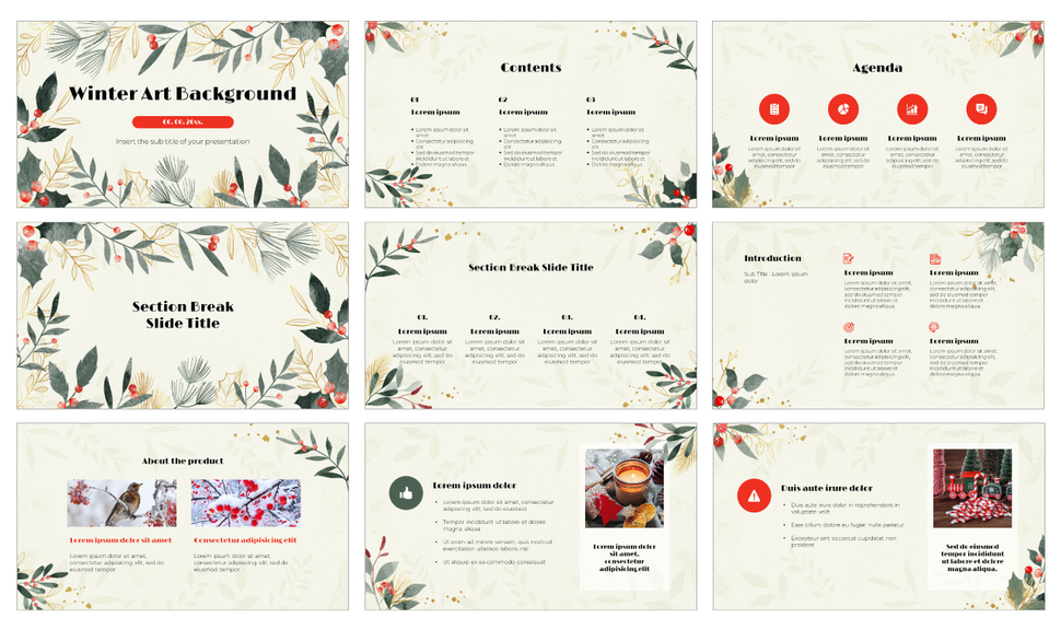 Winter Art Background Google Slide Theme PowerPoint Template