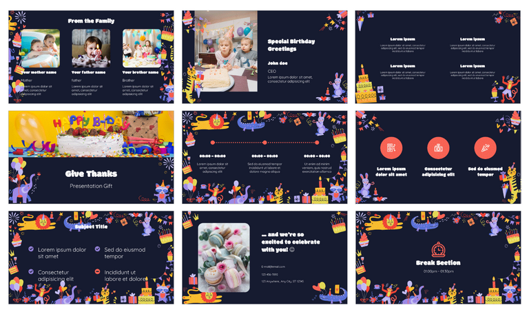 Cute Animals Birthday Card Google Slide PowerPoint Templates