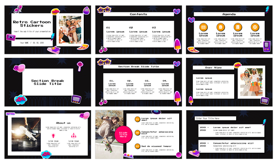 Retro Cartoon Stickers Google Slides Theme PowerPoint Template