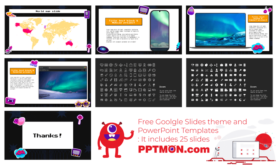 Retro Cartoon Stickers Google Slides Theme PowerPoint Template