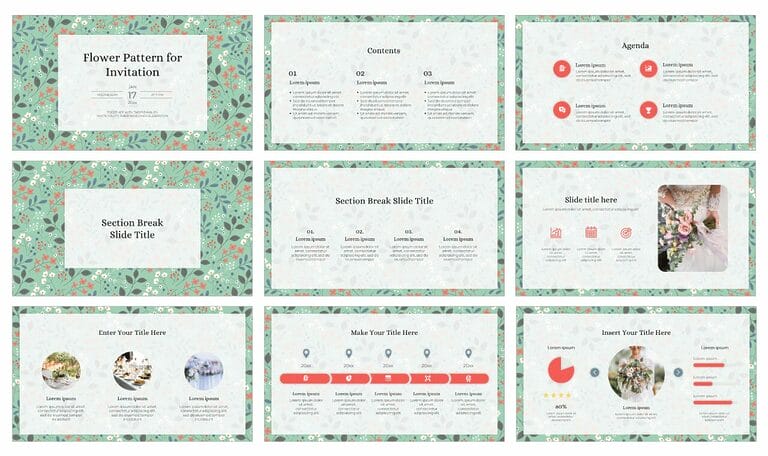 Flower Pattern for Invitation Google Slides PowerPoint Template