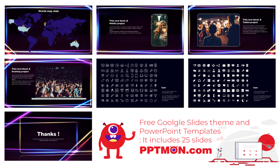 Neon Light Sign Free Google Slides Theme PowerPoint Template