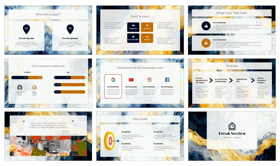 Blue Liquid Marble Google Slides Themes PowerPoint Templates
