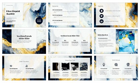 Blue Liquid Marble Google Slides Themes PowerPoint Templates