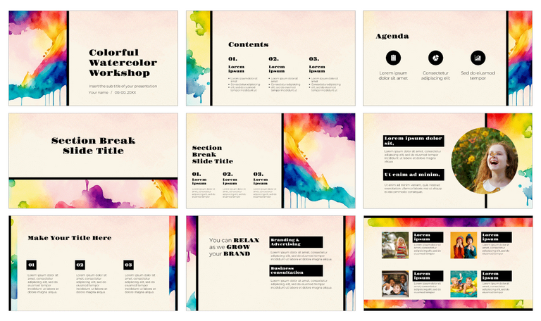 Colorful Watercolor Workshop Google Slides PowerPoint Templates