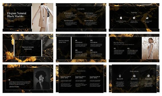 Elegant Natural Black Marble Google Slides PowerPoint Templates