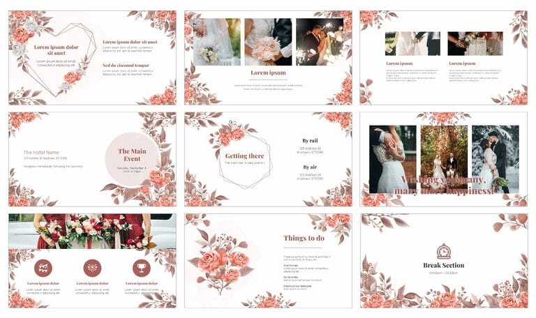 Elegant Floral Wedding Invitation Google Slides PowerPoint Theme