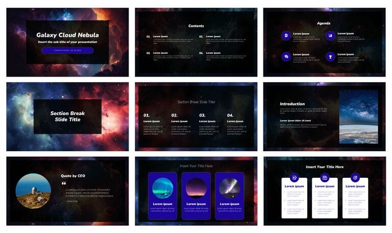Galaxy Cloud Nebula Google Slides Theme PowerPoint Template