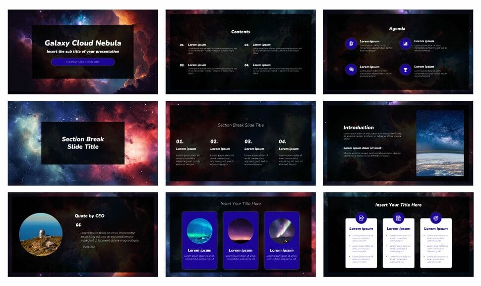 Galaxy Cloud Nebula Google Slides Theme PowerPoint Template