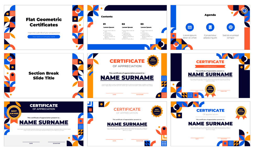 Flat Geometric Certificates Google Slides PowerPoint Templates