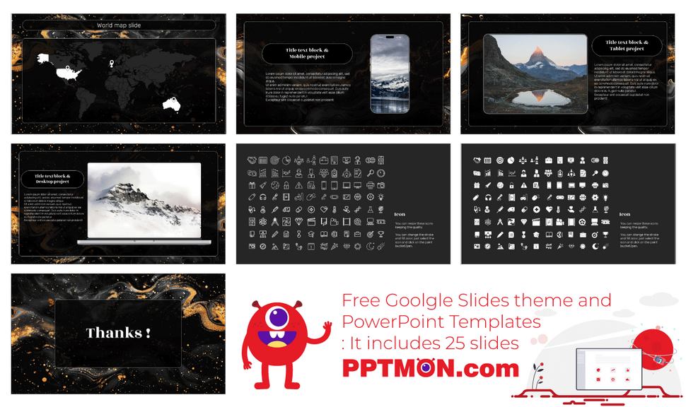 Abstract Painting Black Gold Google Slides PowerPoint Templates
