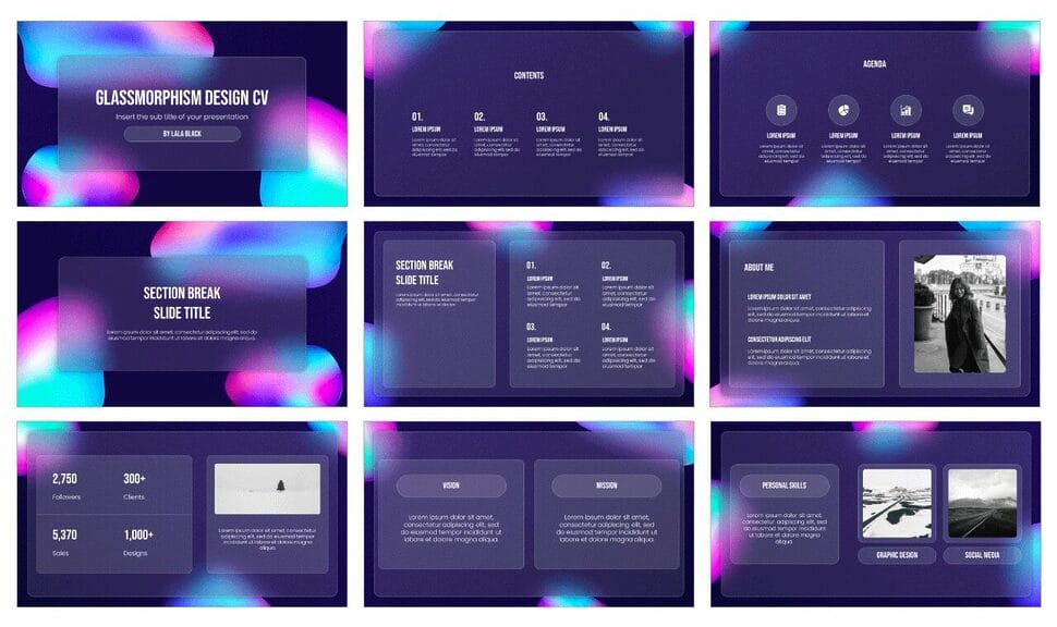 Glassmorphism Design CV Google Slides PowerPoint Templates