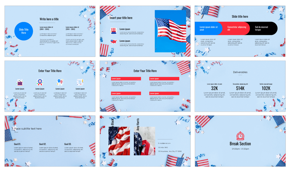US Independence Day Google Slides Theme PowerPoint Template