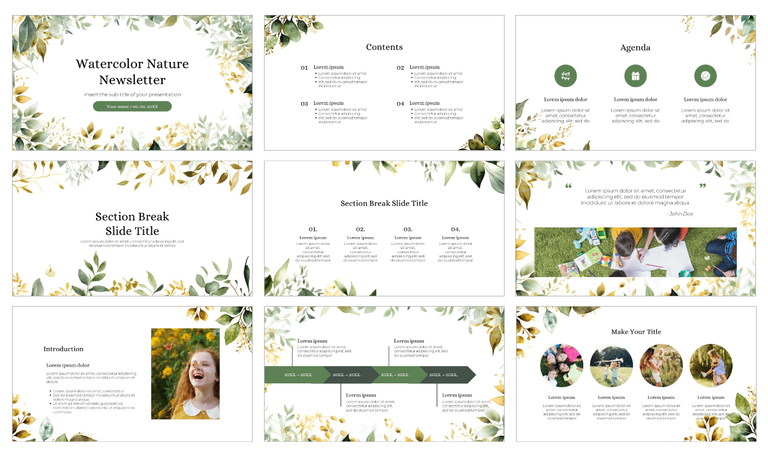 Watercolor Nature Newsletter Google Slides PowerPoint Templates