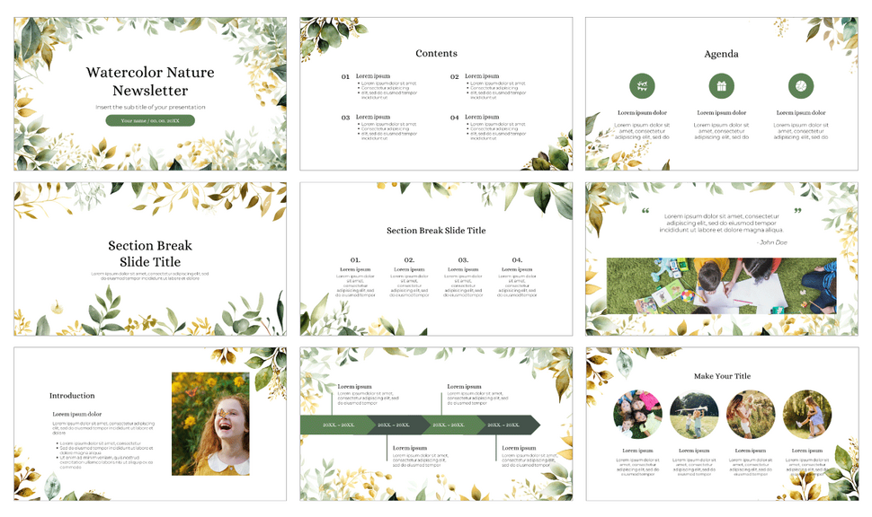Watercolor Nature Newsletter Google Slides PowerPoint Templates