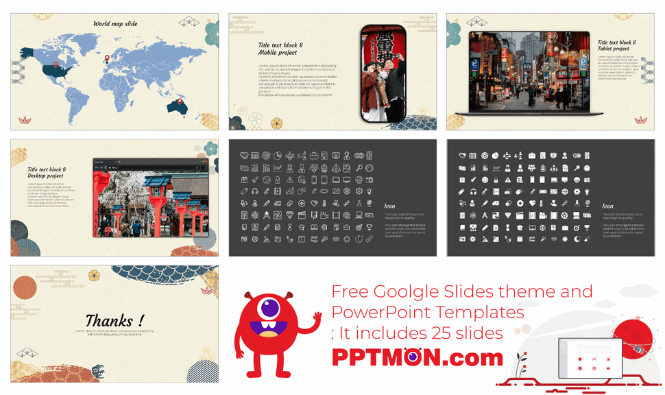 Japanese Style Pattern Google Slides Theme PowerPoint Template