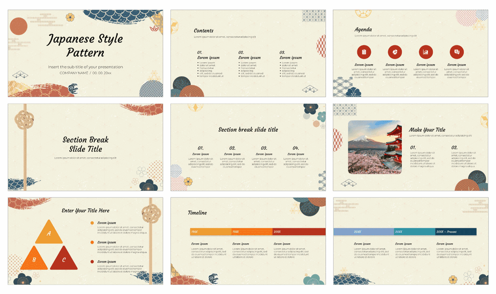Japanese Style Pattern Google Slides Theme PowerPoint Template