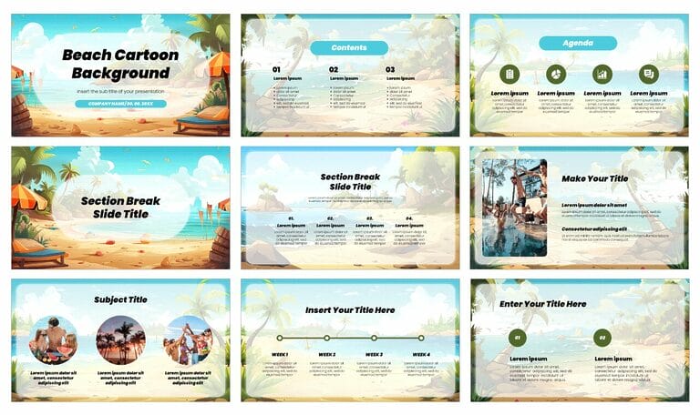 Beach Cartoon Background Google Slides PowerPoint Templates