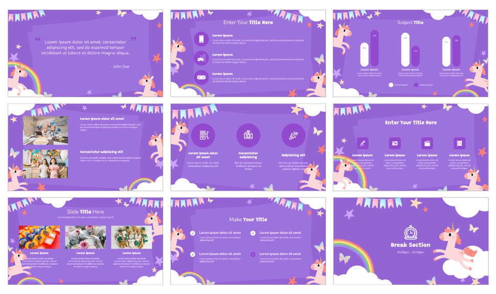 Unicorns Birthday Card Google Slides Theme PowerPoint Template