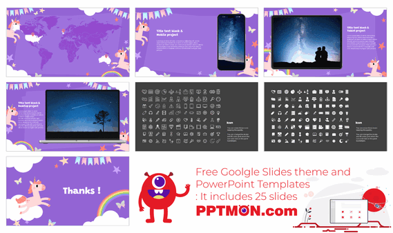 Unicorns Birthday Card Google Slides Theme PowerPoint Template