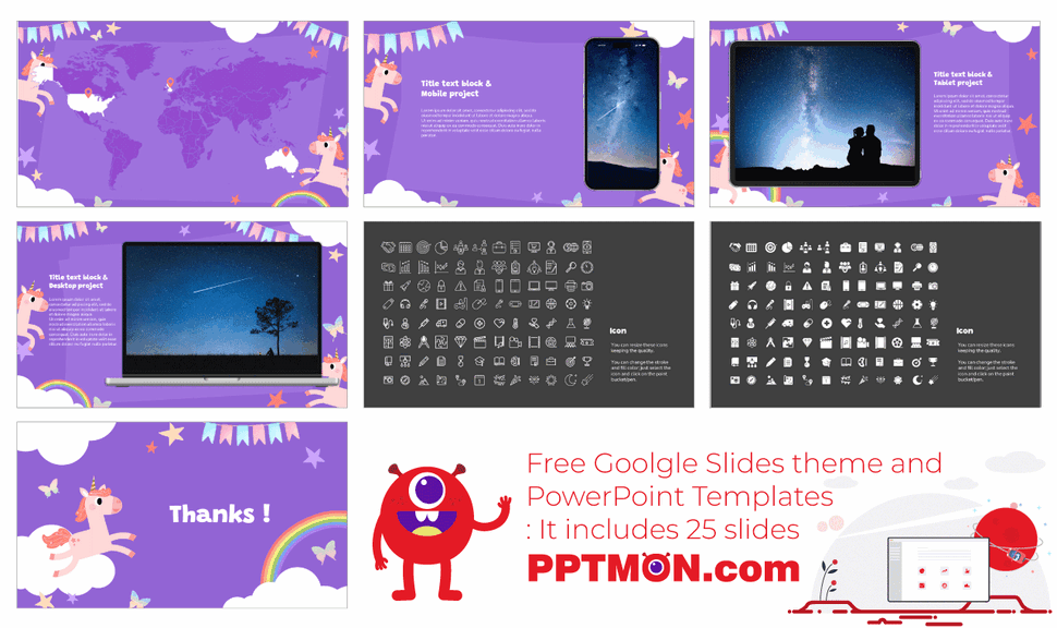Unicorns Birthday Card Google Slides Theme PowerPoint Template