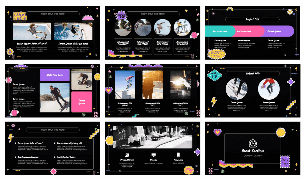 90s Stickers Newsletter Free Google Slides PowerPoint Templates